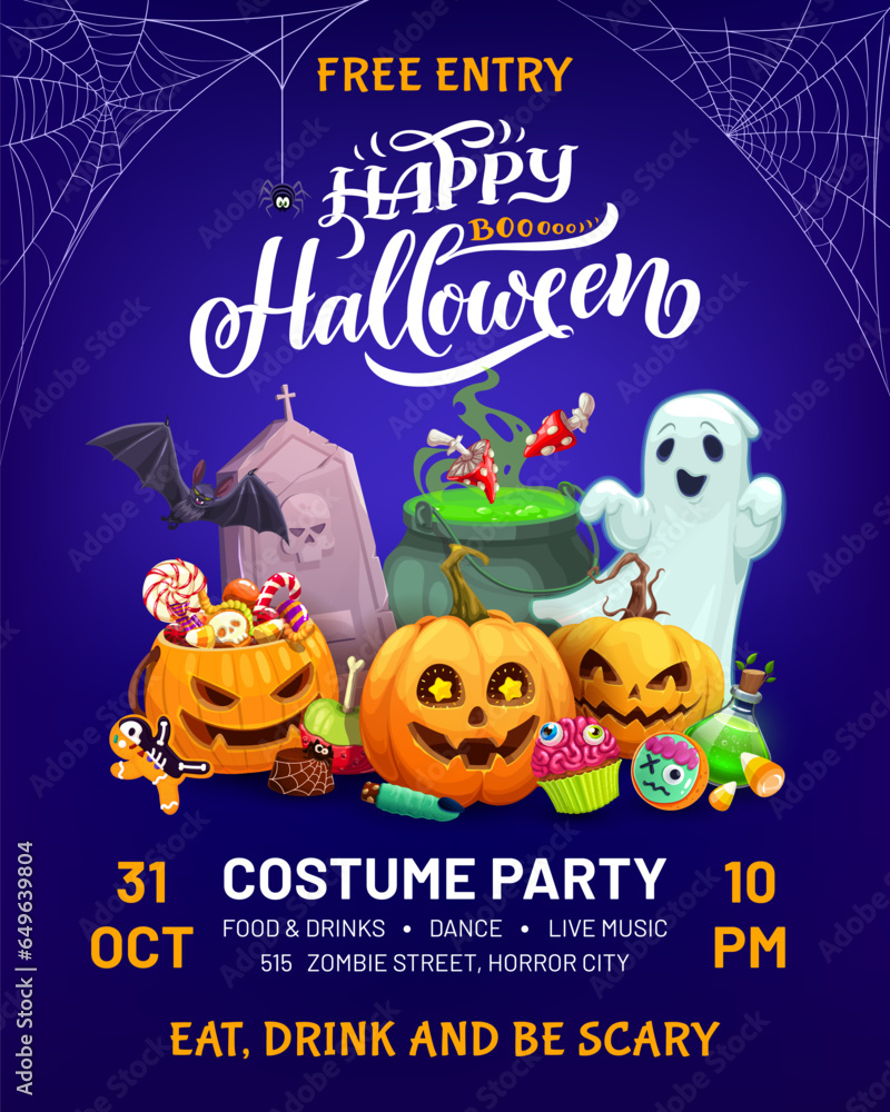 Photo & Art Print Halloween holiday costume party flyer with monster ...