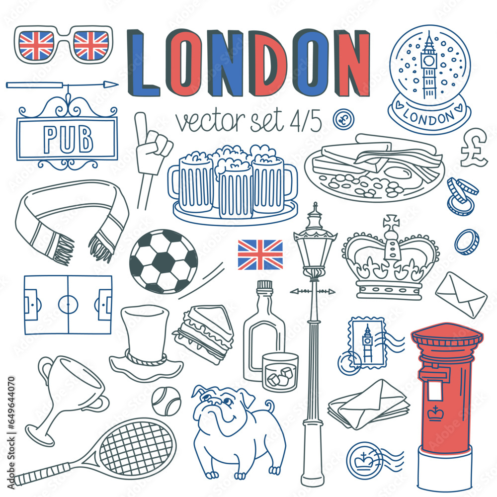 London doodle set. Landmarks, architecture and traditional symbols of ...