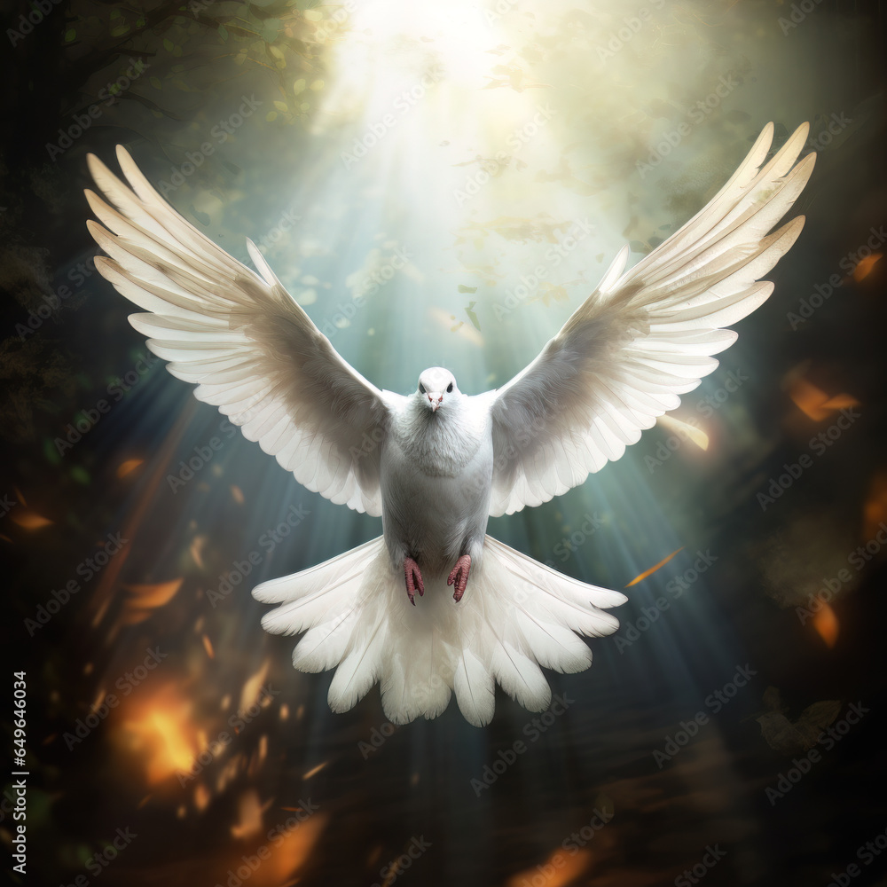 AI generated Flying white dove . Symbol of peace. Gifts of holy spirit ...