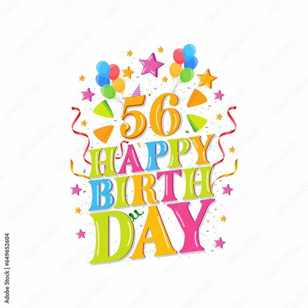 56 years happy birthday logo with balloons, vector illustration 56th ...