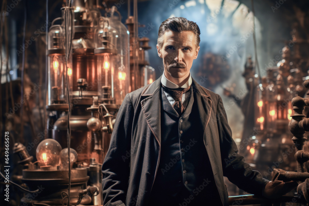 Nikola Tesla, the Serbian-American scientist and inventor, in his ...