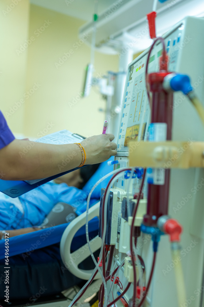 Fototapeta The specialist are checking continuous renal replacement ... Fototapeta The specialist are checking continuous renal replacement ...