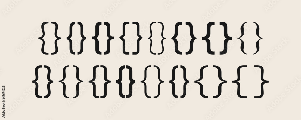 Set of black curly brackets related icons, curly braces of different ...