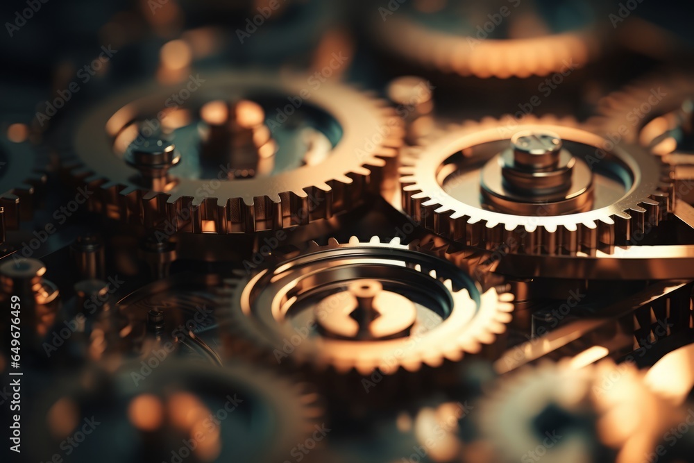 Interlinked gears and cogs working in tandem, illustrating the ...