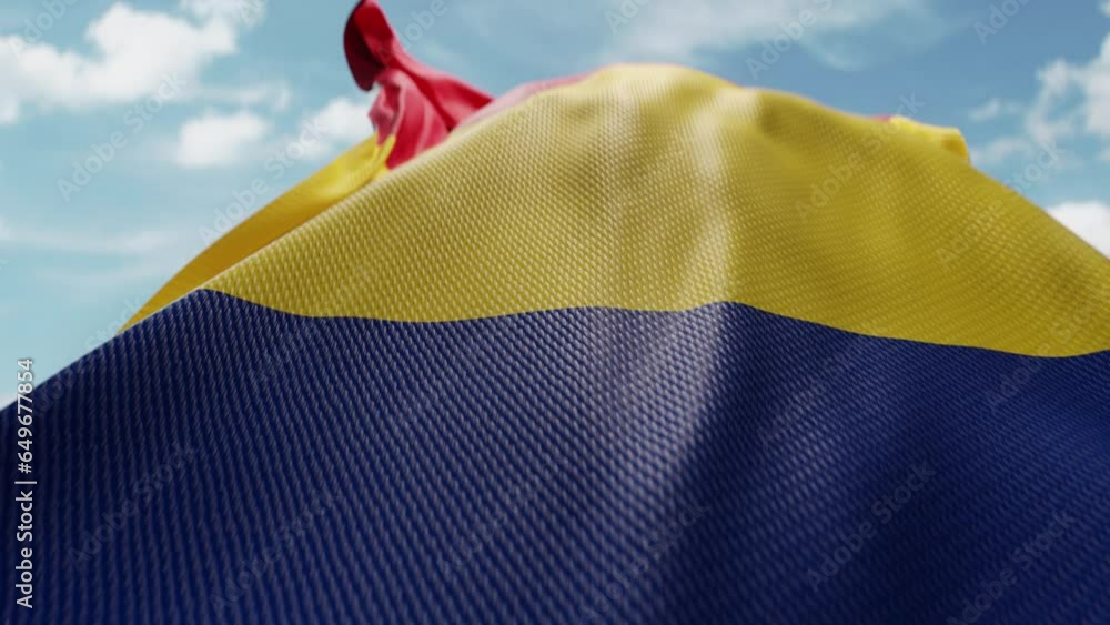 Wavy flag of Romania blowing in the wind in slow motion. Waving ...
