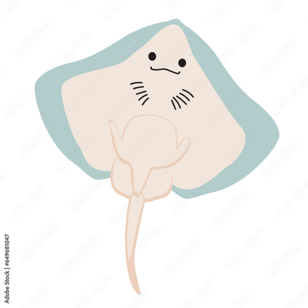 Vector illustration of cute ray stingray cartoon character isolated on ...