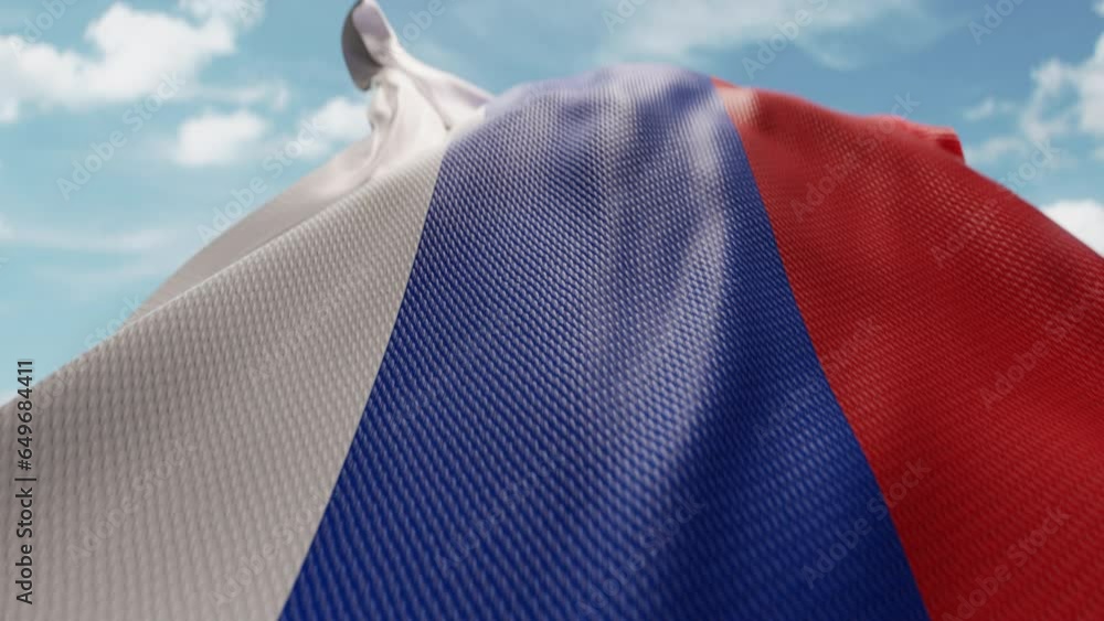 Wavy flag of Russia blowing in the wind in slow motion. Waving official ...