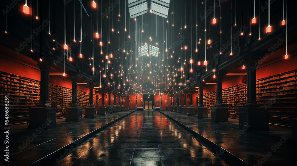 warehouse technology of the future, warehouse program, neon background ...