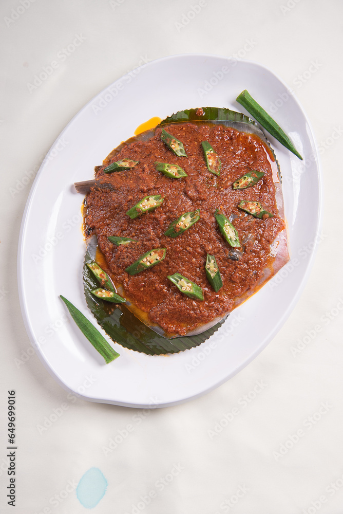 grilled bbq fresh whole seafood stingray fish seafood with spicy sambal ...