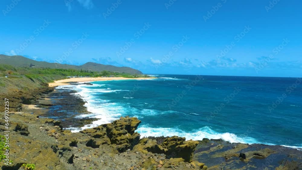 Cliff to the ocean in Honolulu, Oahu. Lanai lookout in Hawaii. Blue ...
