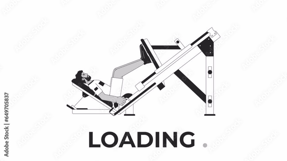Muscle building with leg press machine bw loading animation. Man ...