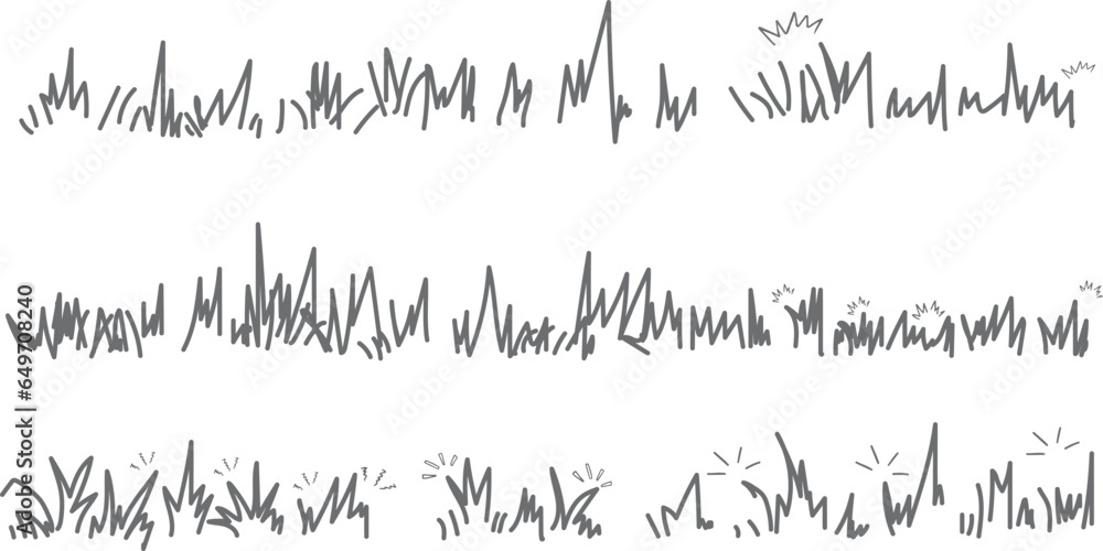Grass doodle sketch style set. Hand drawn grass field doodle lines ...