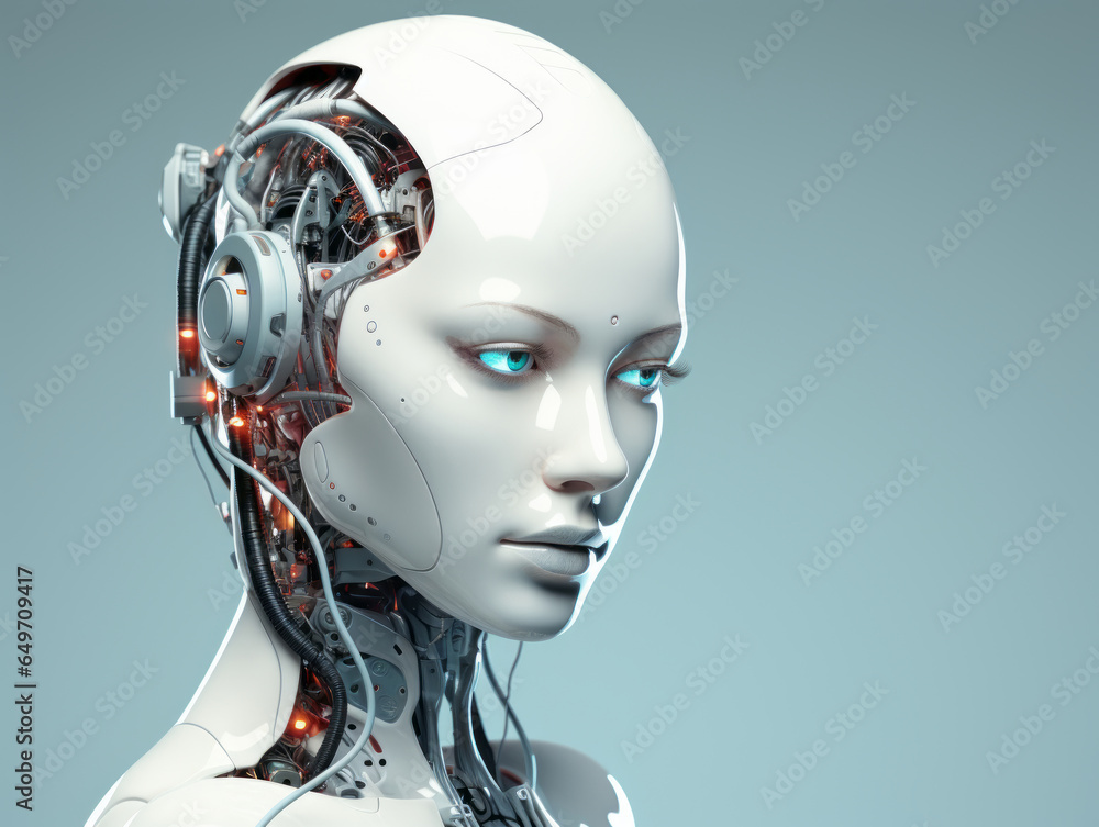3d render humanoid robot on technology backgrounds, Artificial ...
