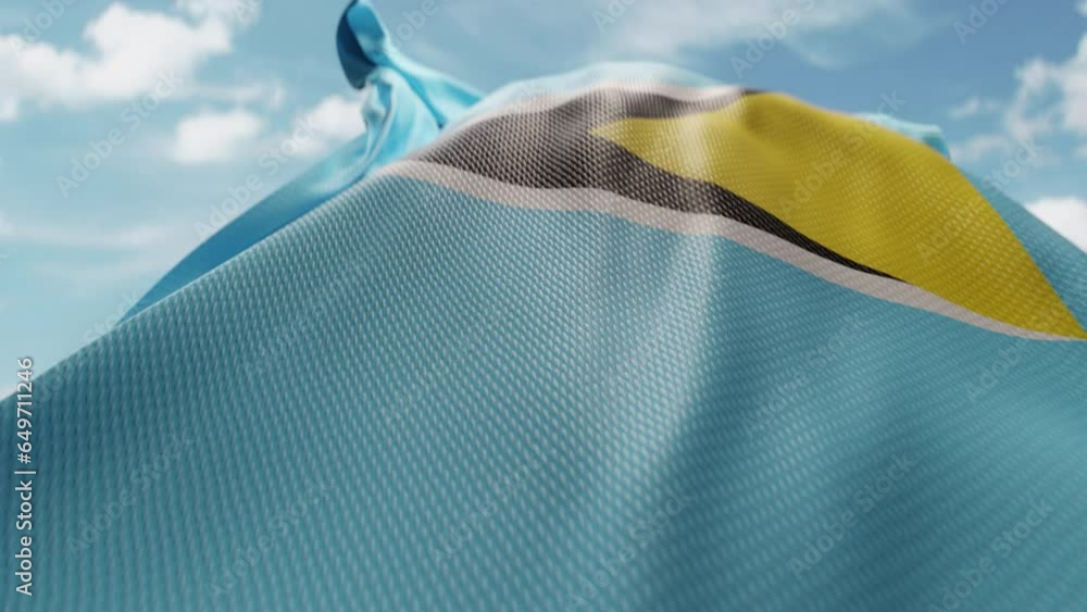 Wavy flag of Saint Lucia blowing in the wind in slow motion. Waving ...