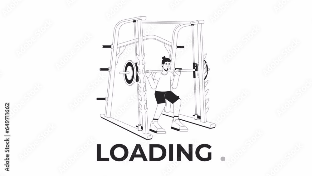 Muscle building with weight power rack bw loading animation. Gym male ...