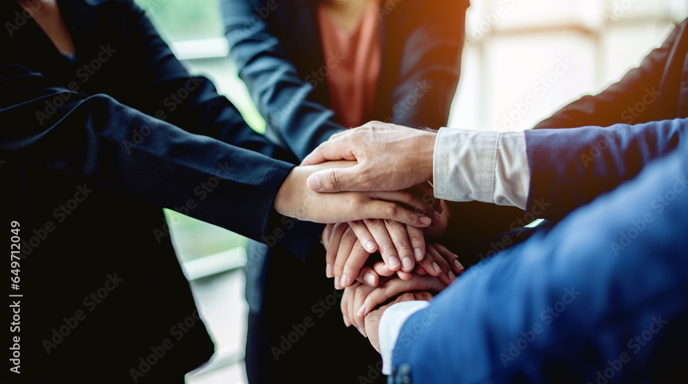 Gather together, join forces, unity, work as a team. communication ...