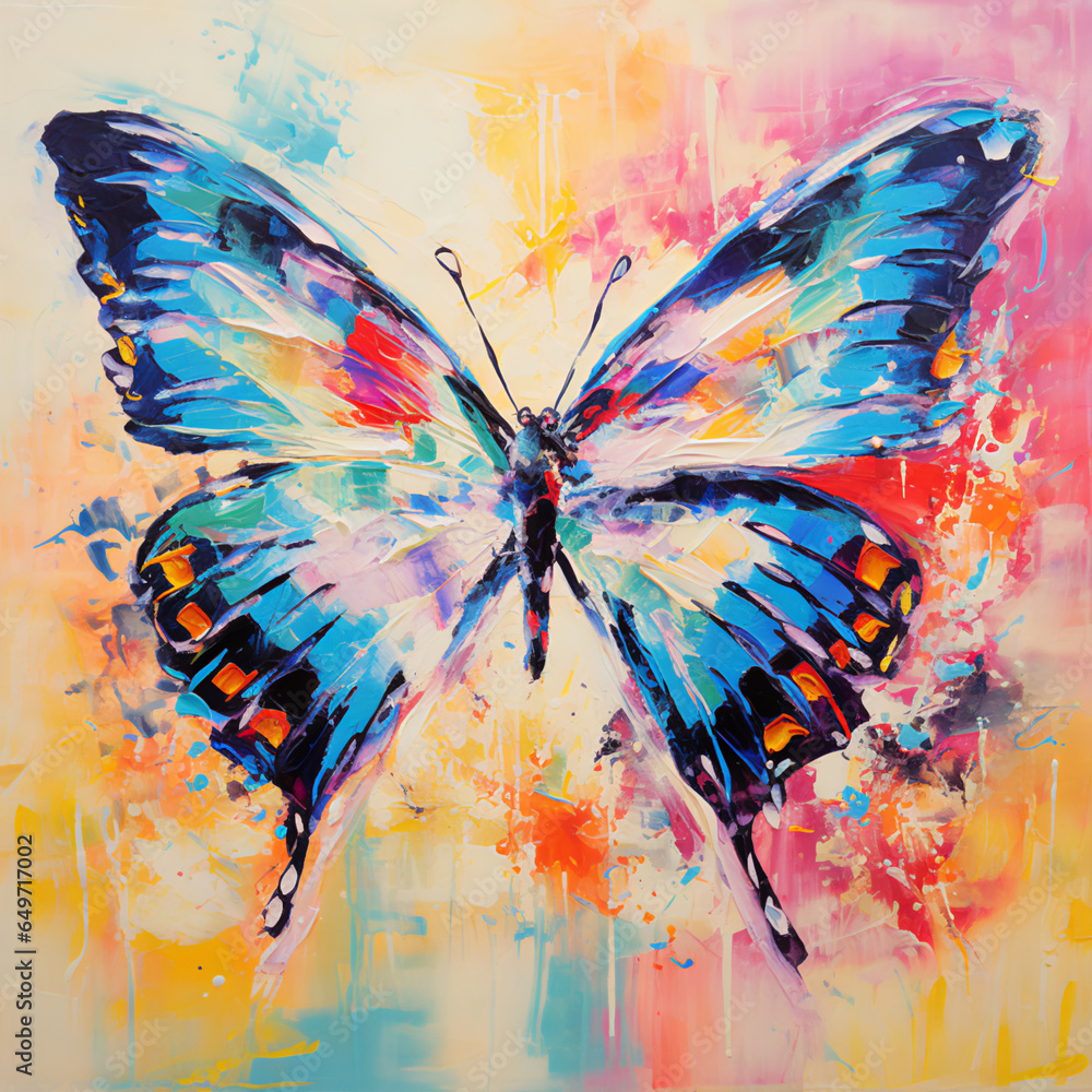 Impressionist Style Canvas Painting of a Butterfly with Emphasis on ...