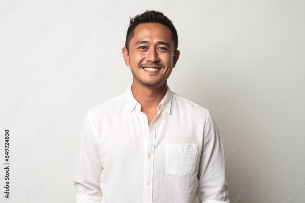 medium shot portrait of a happy Filipino man in his 30s wearing a chic ...