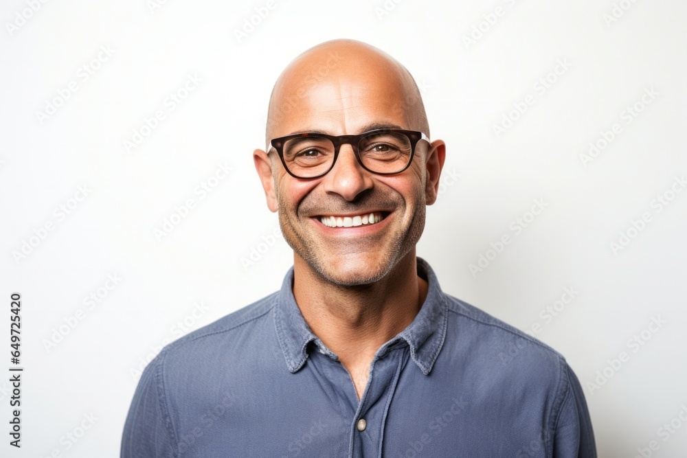 medium shot portrait of a happy Israeli man in his 40s wearing a chic ...