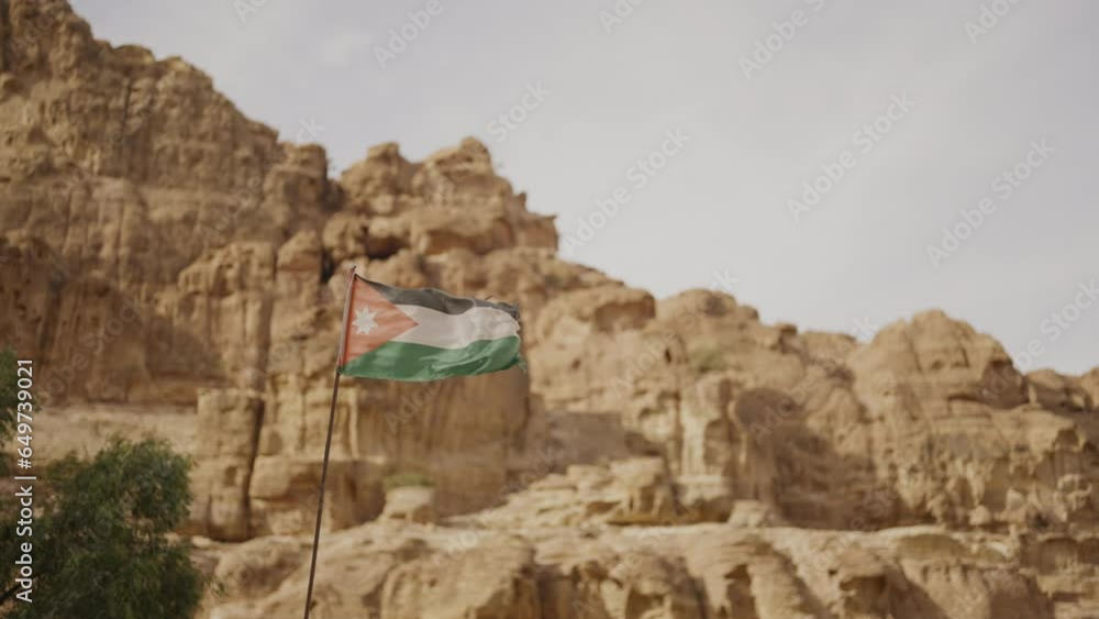 Jordan flag - Petra - Seven Wonders - UNESCO World Heritage site Stock ...