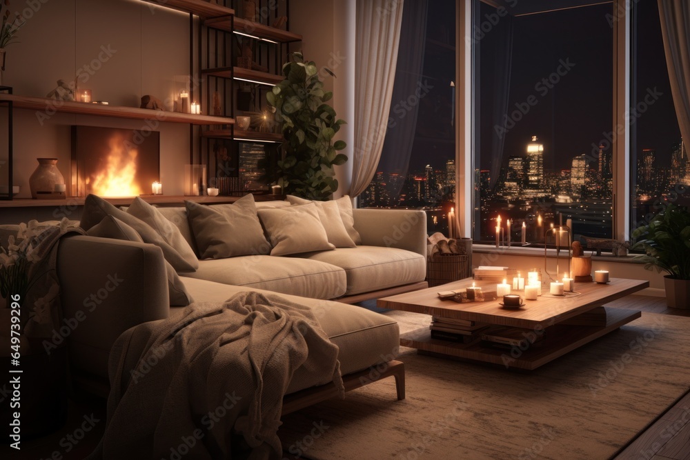 A warm and inviting living room with comfortable furniture and a cozy ...