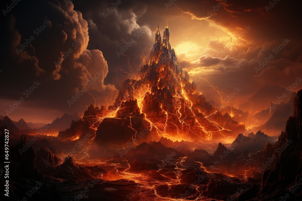 Volcanic Eruption spewing ash and lava, creating a fiery and hazardous ...