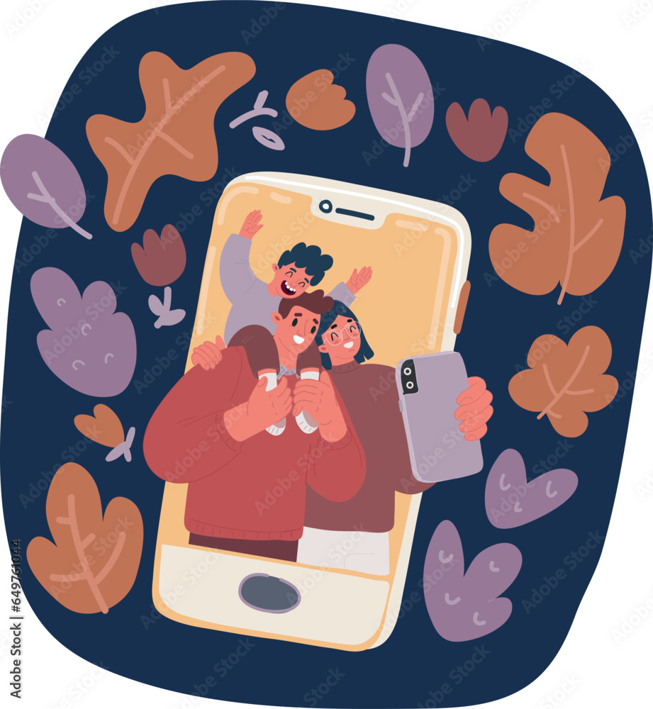 Cartoon vector illustration of family on screen phone Family on screen ...