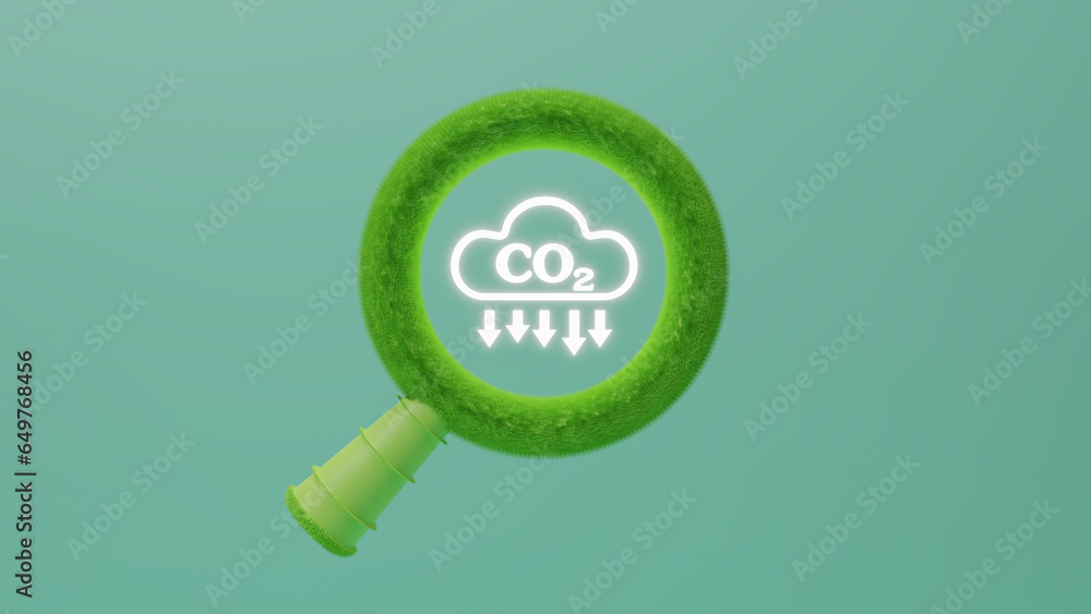 Magnifying glass nature with CO2 reduction icon, CO2 emission reduction ...