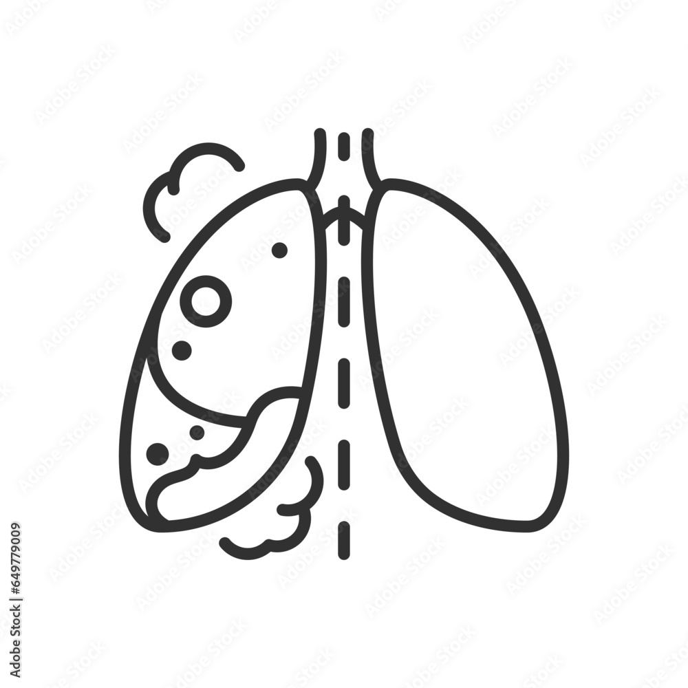 Sick and healthy lungs, linear icon. Lungs with tumors, inflammation ...