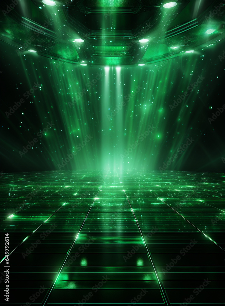 Ai Generated Backdrop With Illumination Of Green Spotlights For Flyers ...
