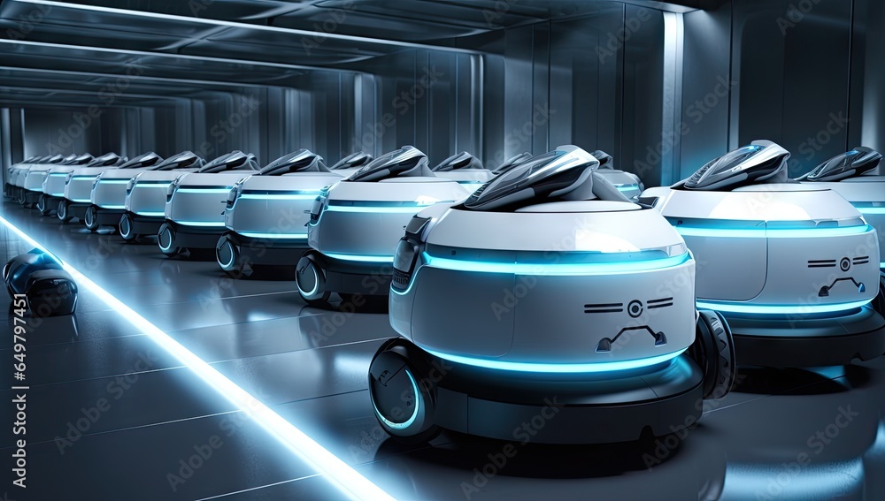 Time capsules and autonomous robots machine in the sci-fi spaceship ...