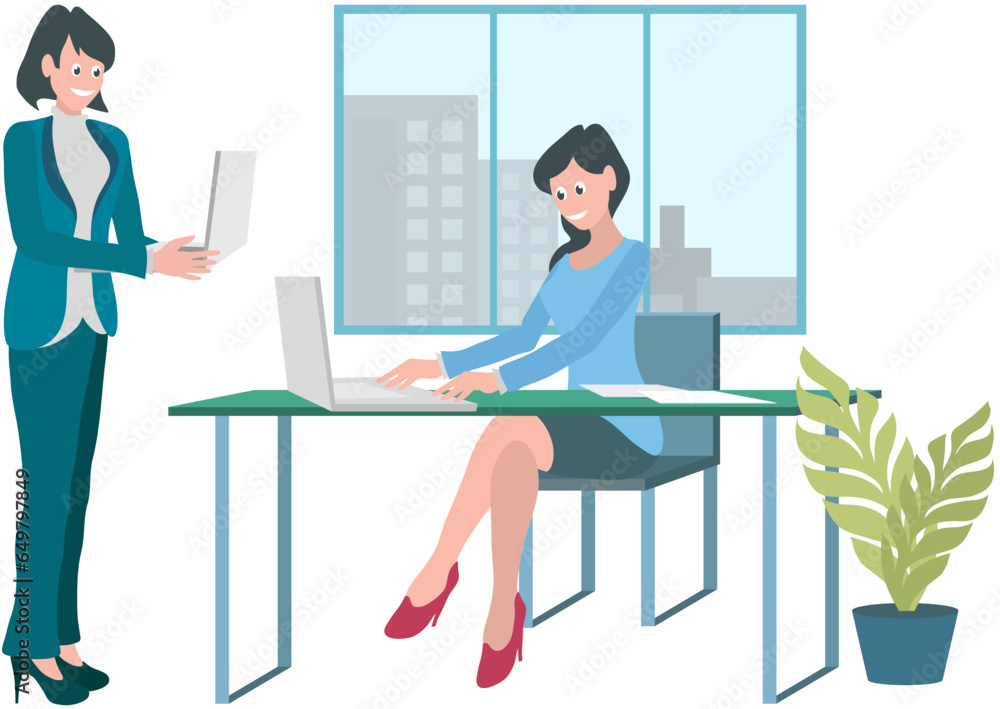 Office workers. Vector illustration. A business person stays updated on ...