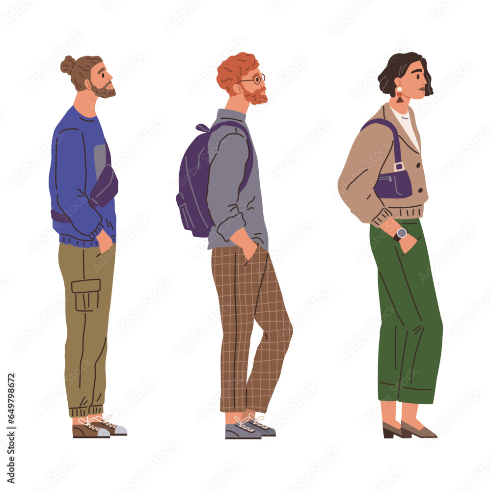 Waiting line, people queuing. Vector illustration. A group people ...