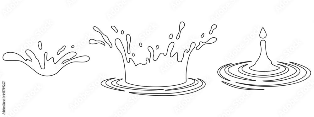 Water and juice splash liquide. Black doodle line. A spill shape ...