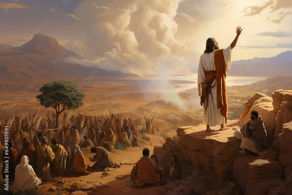 Generative AI picture of Jesus Christ preaching on the mountain ...