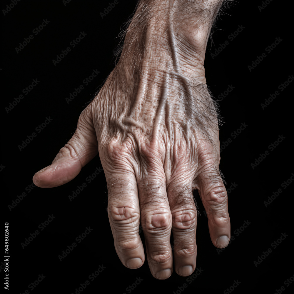 The close-up shot reveals the hands of an elderly man, his fingers ...
