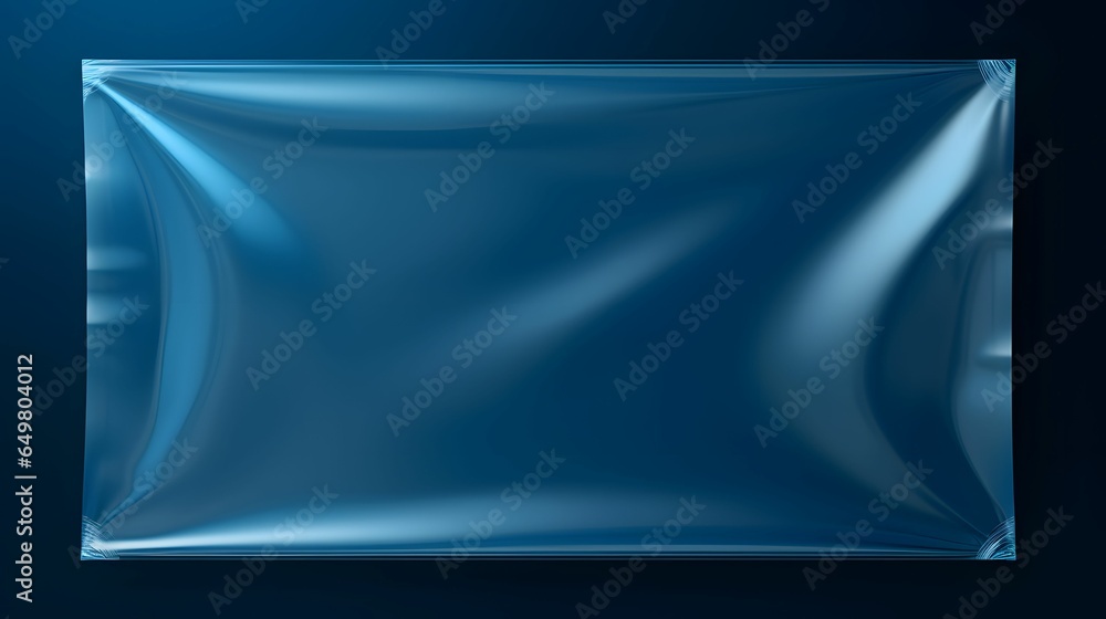 Transparent plastic wrap on dark and blue background. Clean blank ...