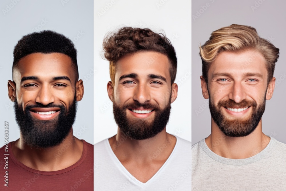 Set of portraits of brutal diverse men with a beard and stylish ...
