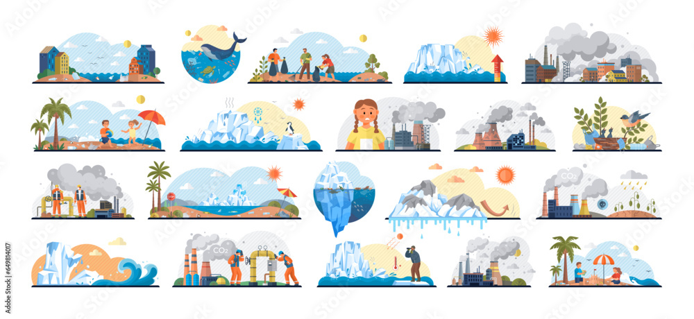 Climate change concepts and metaphors set. Plastic bottles and packages ...