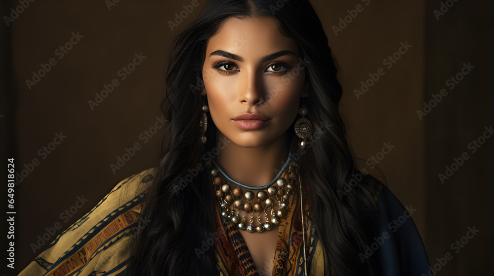 mujer latina de rostro moreno con grandes ojos negros y cabello largo ...