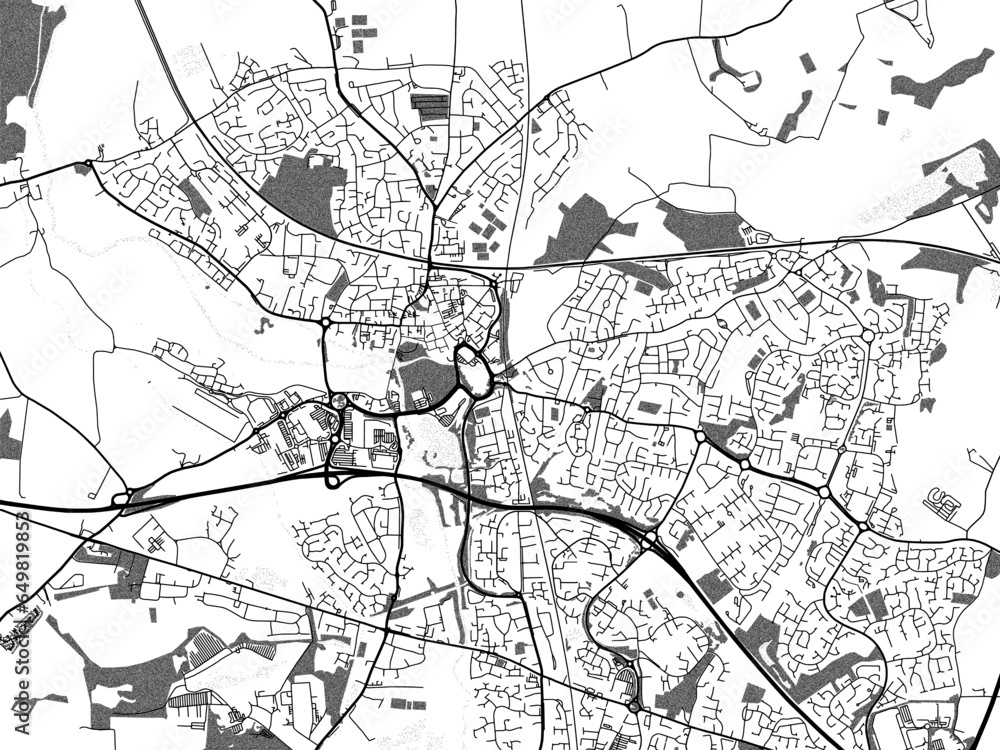 Greyscale vector city map of Tamworth in the United Kingdom with with ...