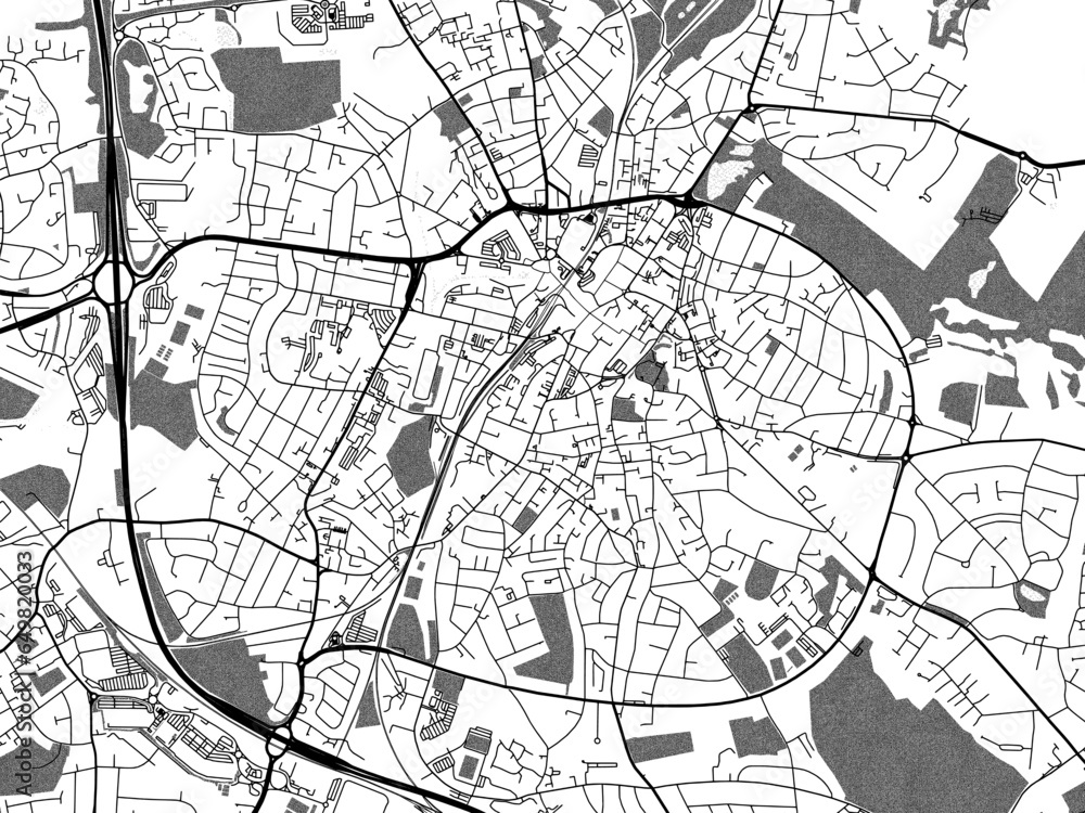 Greyscale vector city map of Walsall in the United Kingdom with with ...