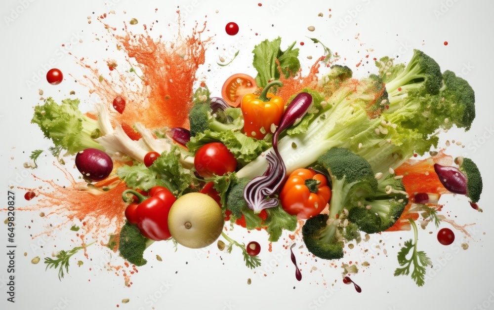 Composition of various vegetables on a monochrome background. Explosion ...