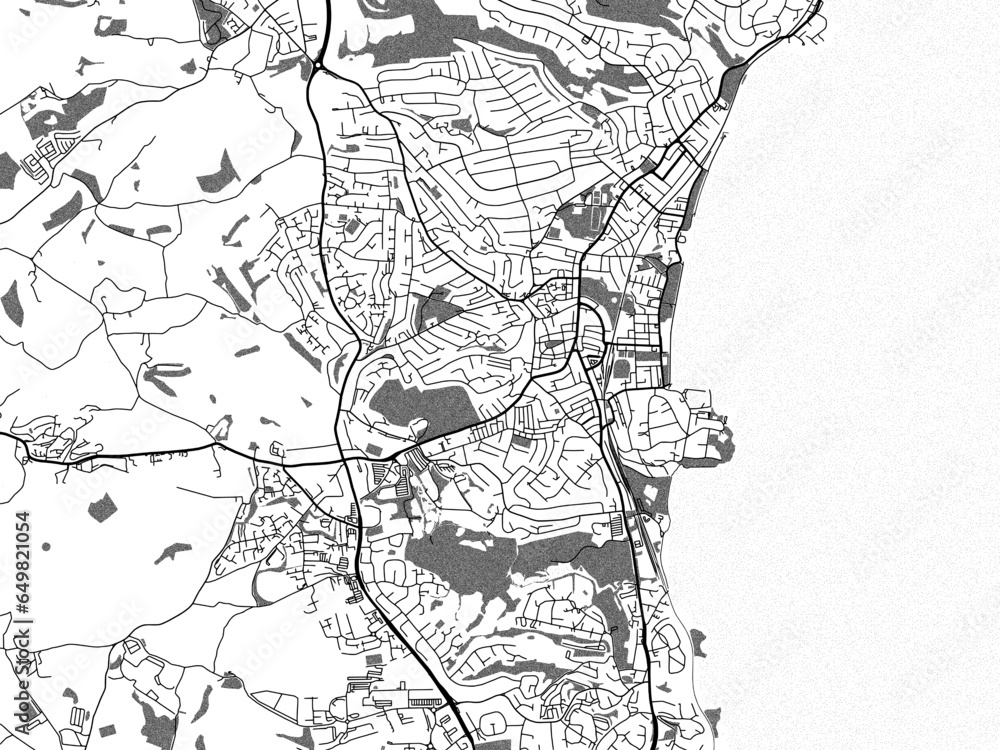 Greyscale vector city map of Paignton in the United Kingdom with with ...