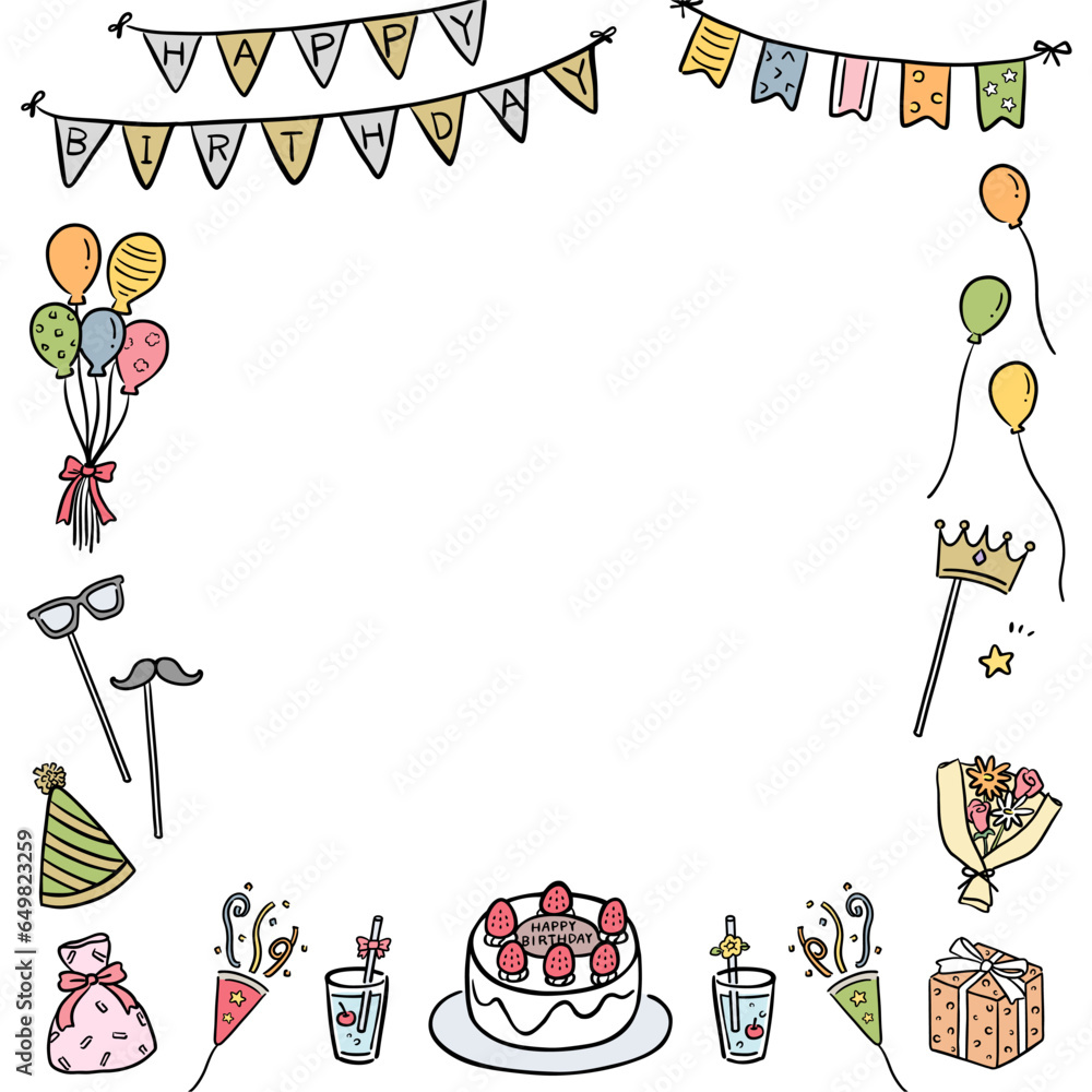 誕生日のかわいいイラストフレーム カラー Stock ベクター | Adobe Stock