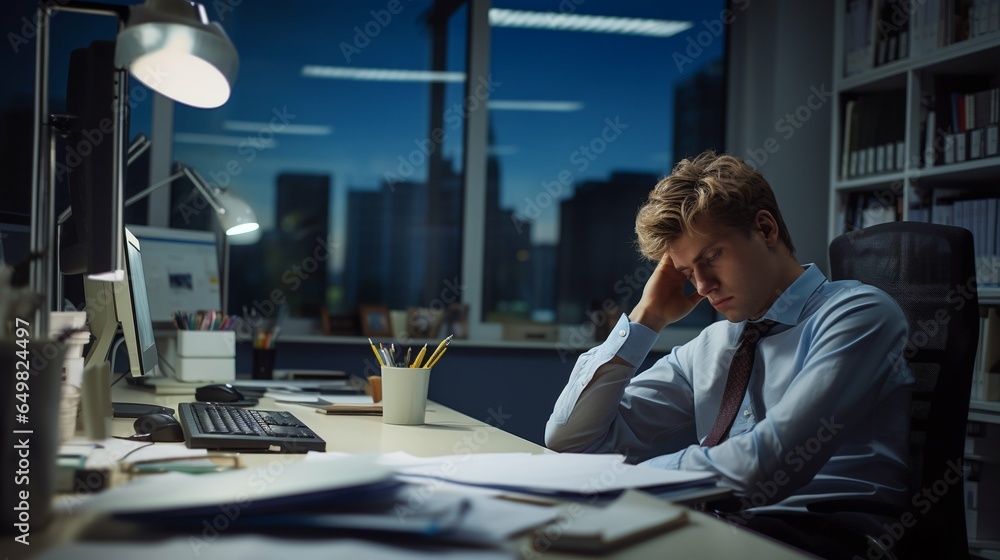 A Depressed Employee in the Office. An Image Reflecting Workplace ...