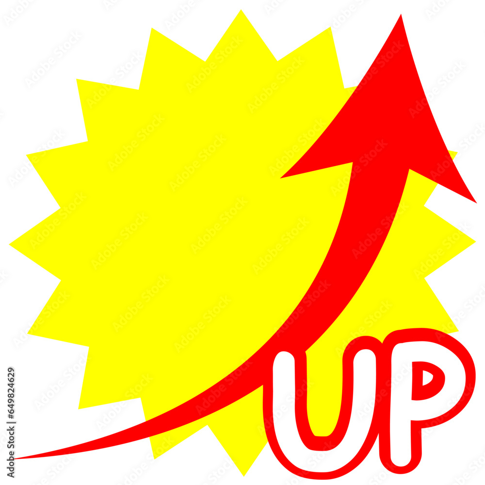 Red color rising curve and UP letter. Business concept icon of ...