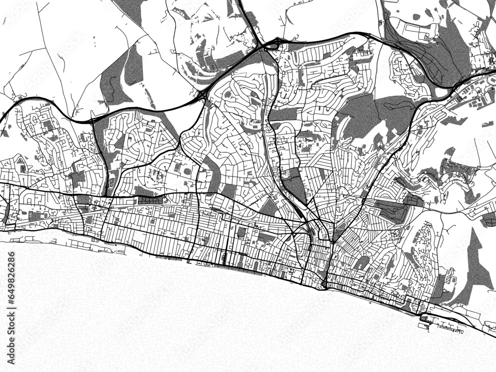 Greyscale vector city map of Brighton in the United Kingdom with with ...