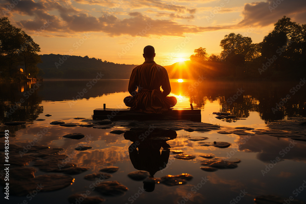 Generative AI image of person meditating enjoying nature calmness Stock ...
