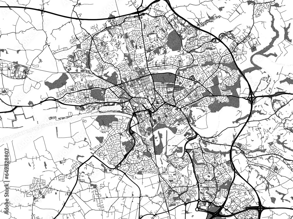 Greyscale vector city map of Preston in the United Kingdom with with ...